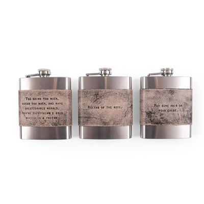 ***2nd Edition Grey Leather Quote Flasks - Assorted Set of 12 ...
