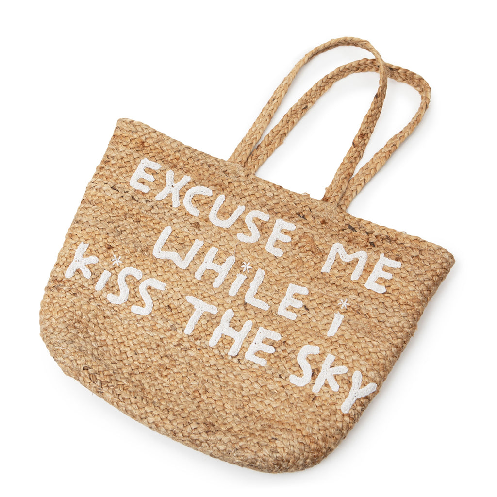 ***Large Excuse Me While I Kiss the Sky Jute Tote Bag – Sugarboo & Co ...